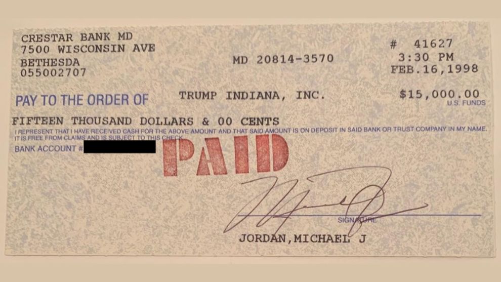 Otro obsequio de Jordan, a subasta: un cheque firmado por él de ¡¡15. ...