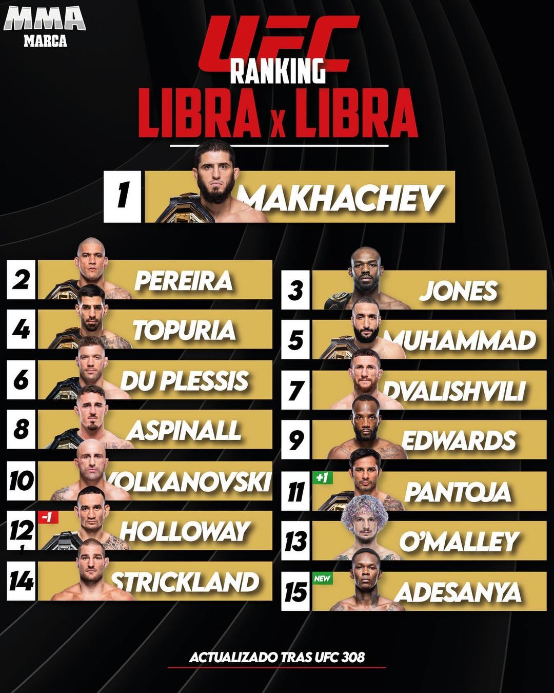 Topuria no sube en el ranking libra por libra pese a su K.O. a Max Holloway