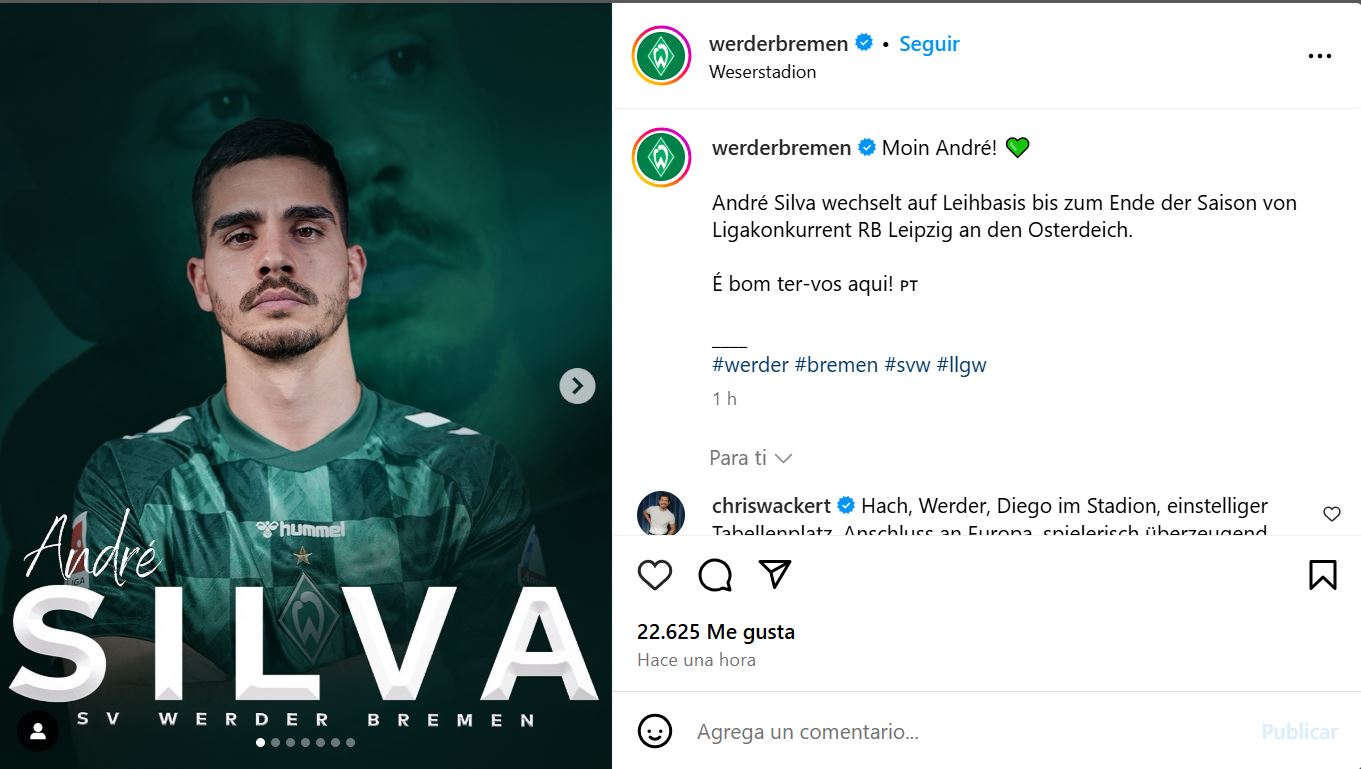 Nuevo 'volantazo' de André Silva, cedido al Werder Bremen: "Las cosas no han ido como él imaginaba"