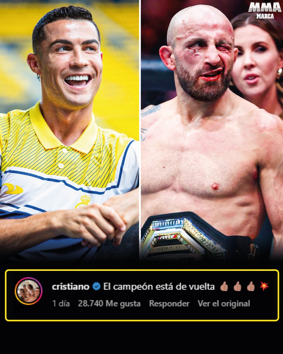 Cristiano Ronaldo elogia a Volkanovski: "El campeón está de vuelta..."