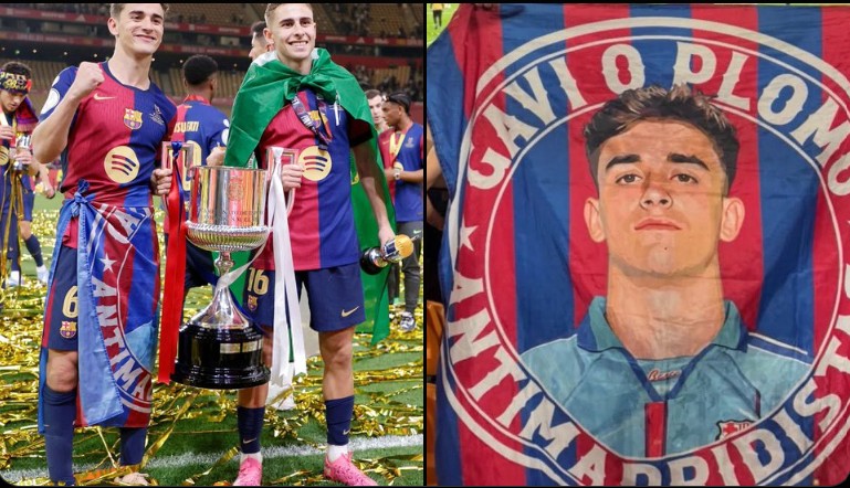 La polémica y antimadridista bandera que lució Gavi