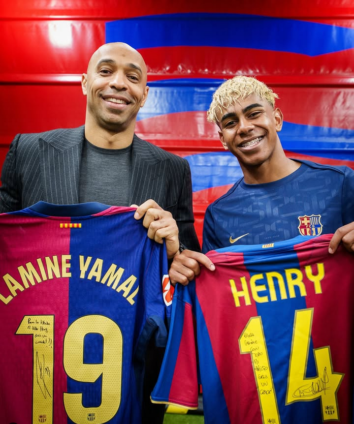 Lamine Yamal y Thierry Henry cumplen con su doble promesa tras el triunfo del Barcelona ante el ...