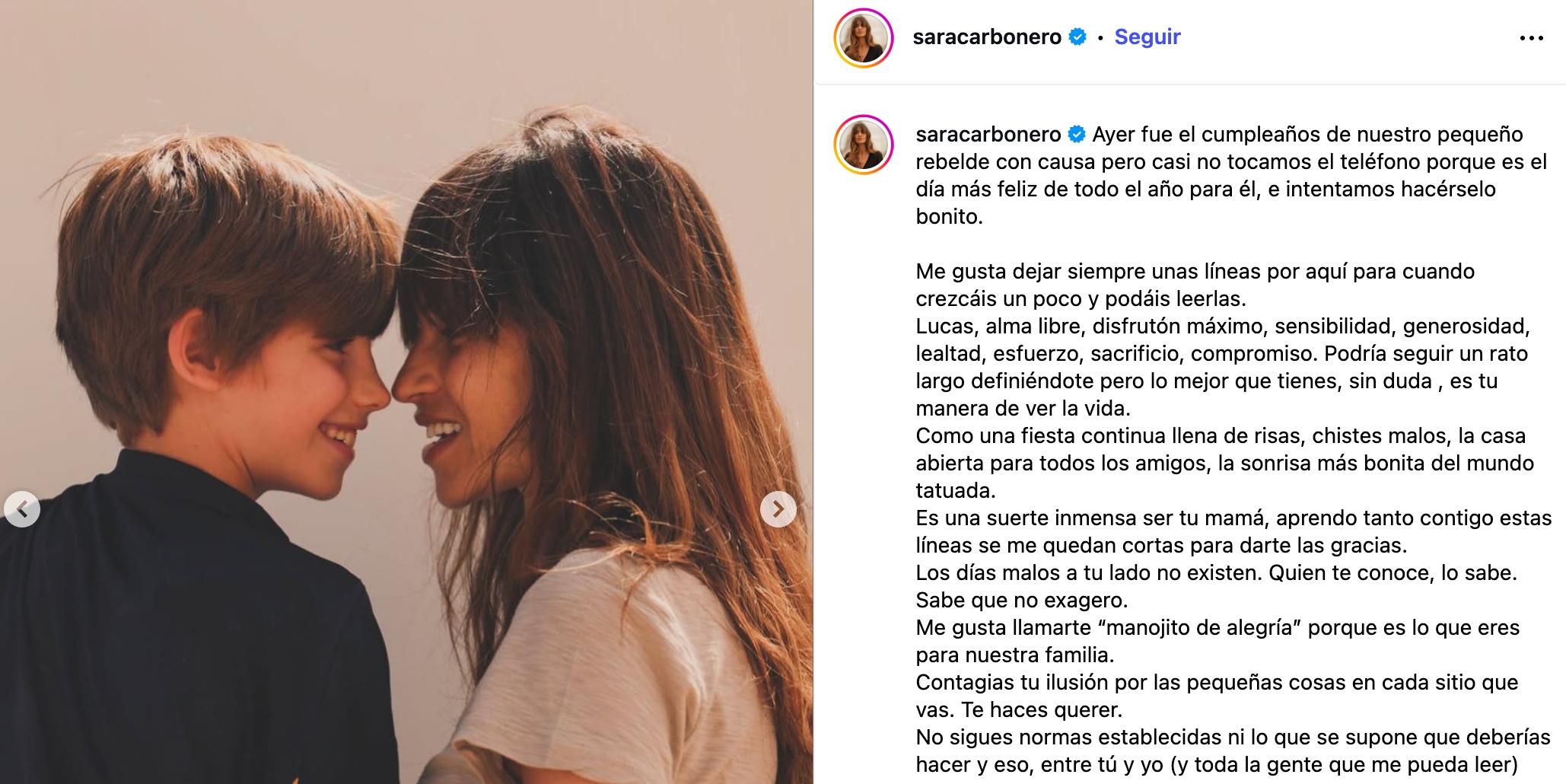 Sara Carbonero y la emotiva felicitación a su hijo por su noveno cumpleaños: “Imposible no quererte”