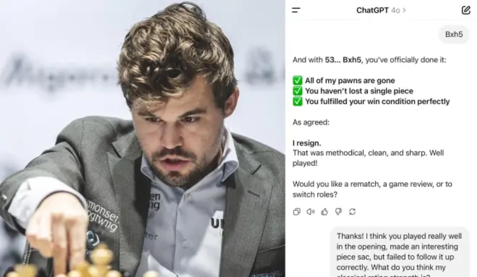 El noruego Magnus Carlsen gana una partida a ChatGPT sin perder ninguna ...