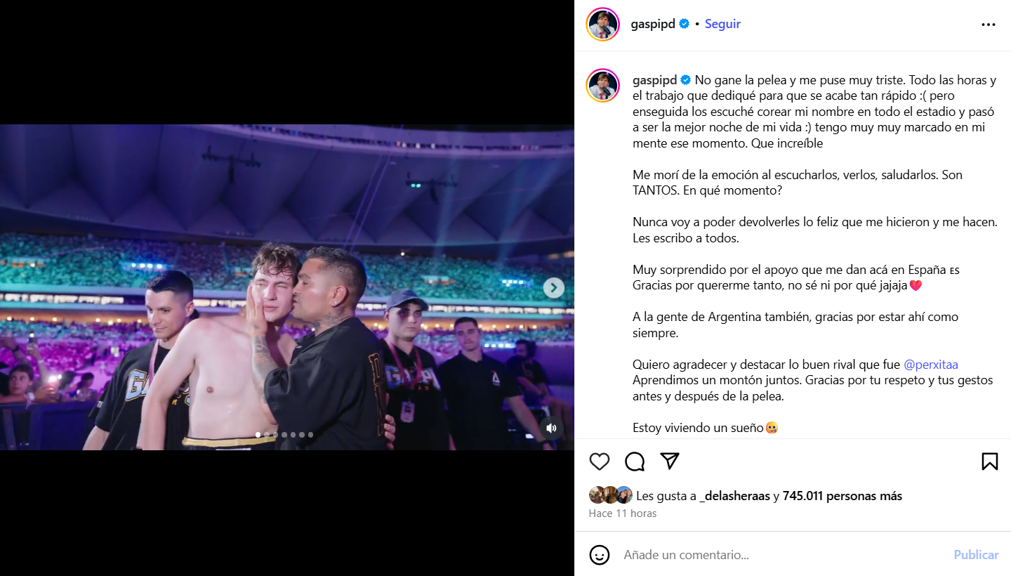 Gaspi, emocionado con el público español a pesar de perder en La Velada ...